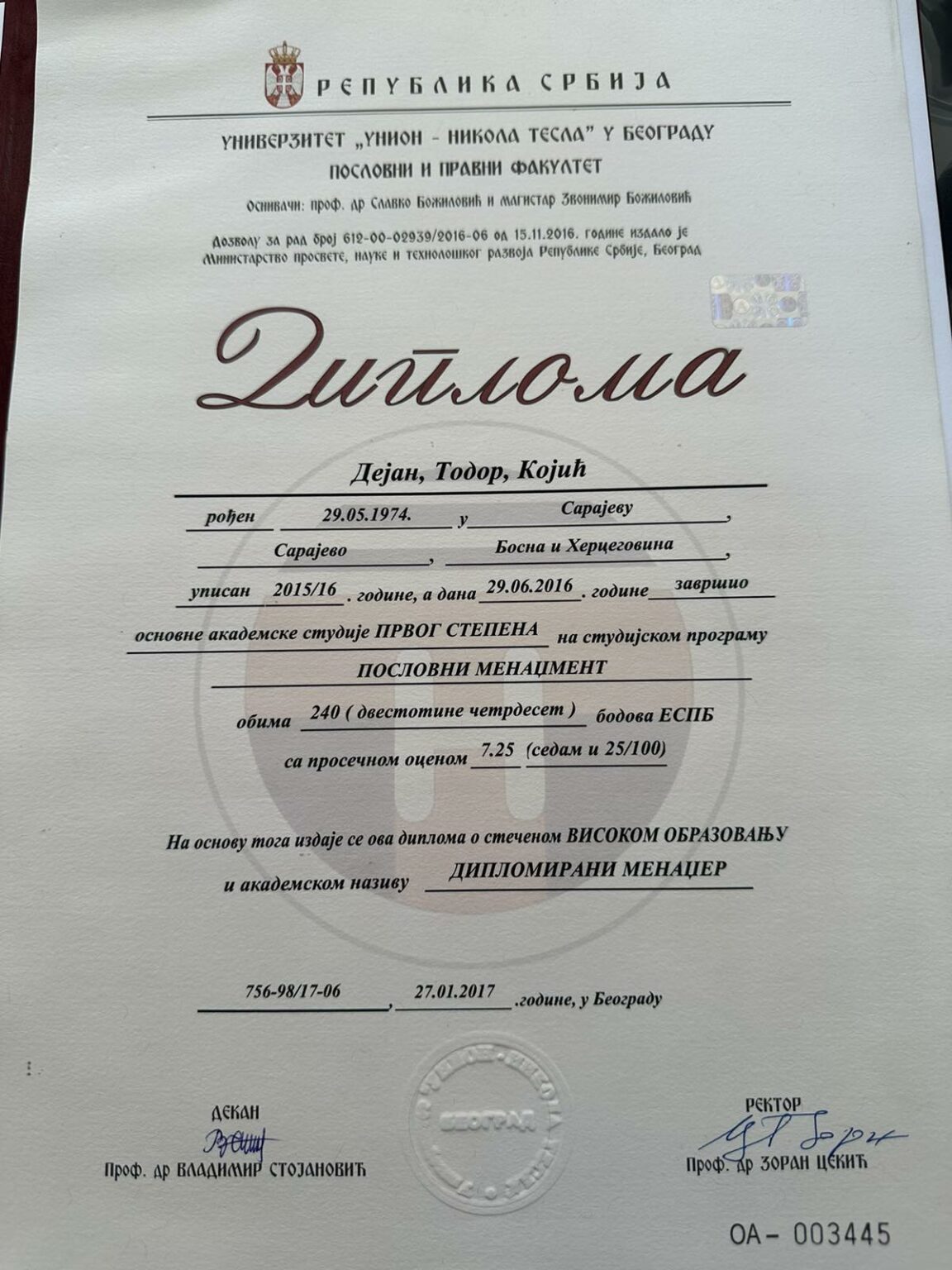 Princip otkriva šta se krije iza diplome Dejana Kojića | 369 Portal